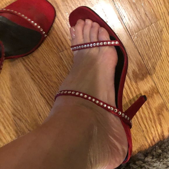 Richard Tyler | Shoes | Richard Tyler Red Satin Rhinestone Heels Size 7 ...